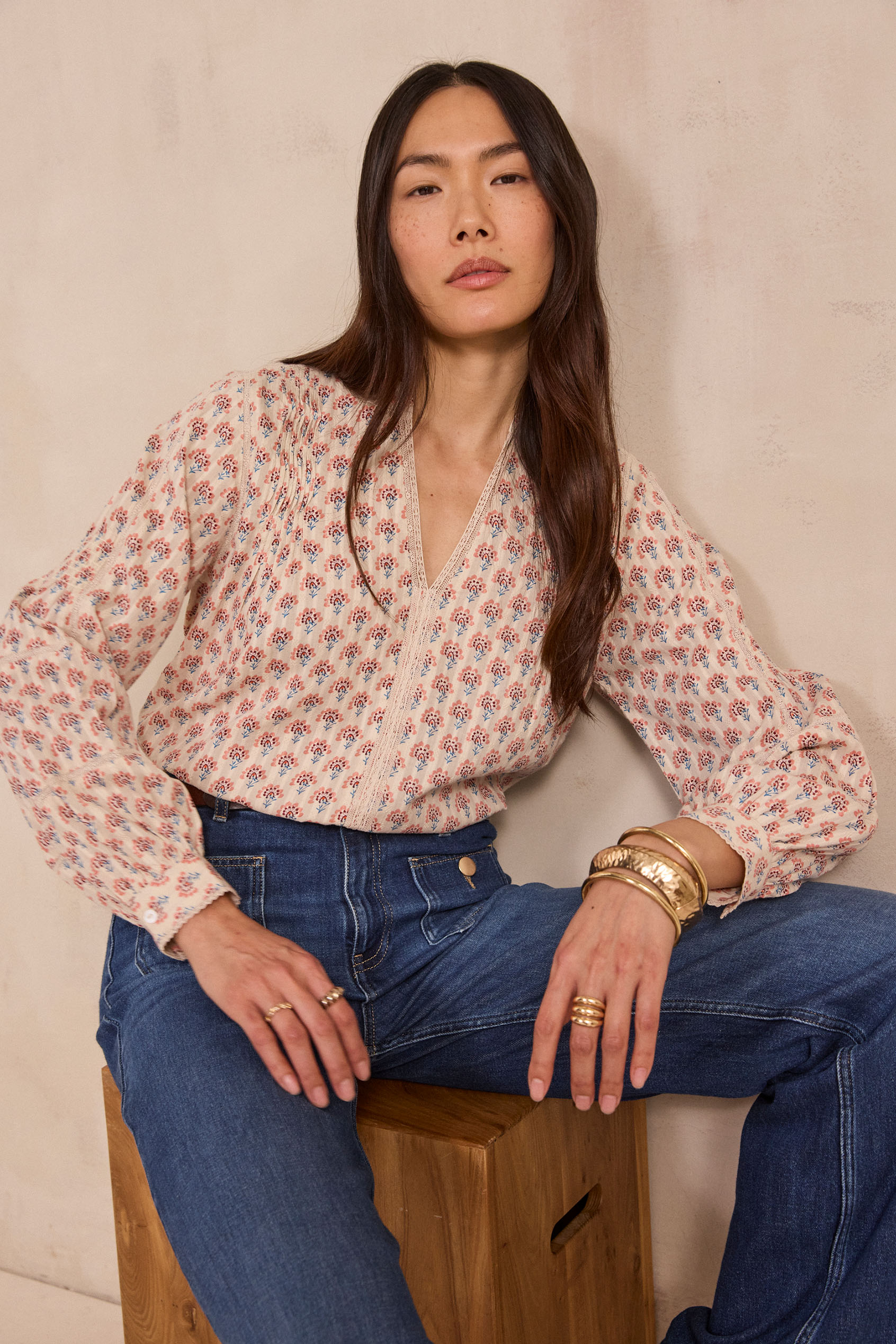 Blouse imprimée en coton DENNY Femme | CREME | Maison 123
