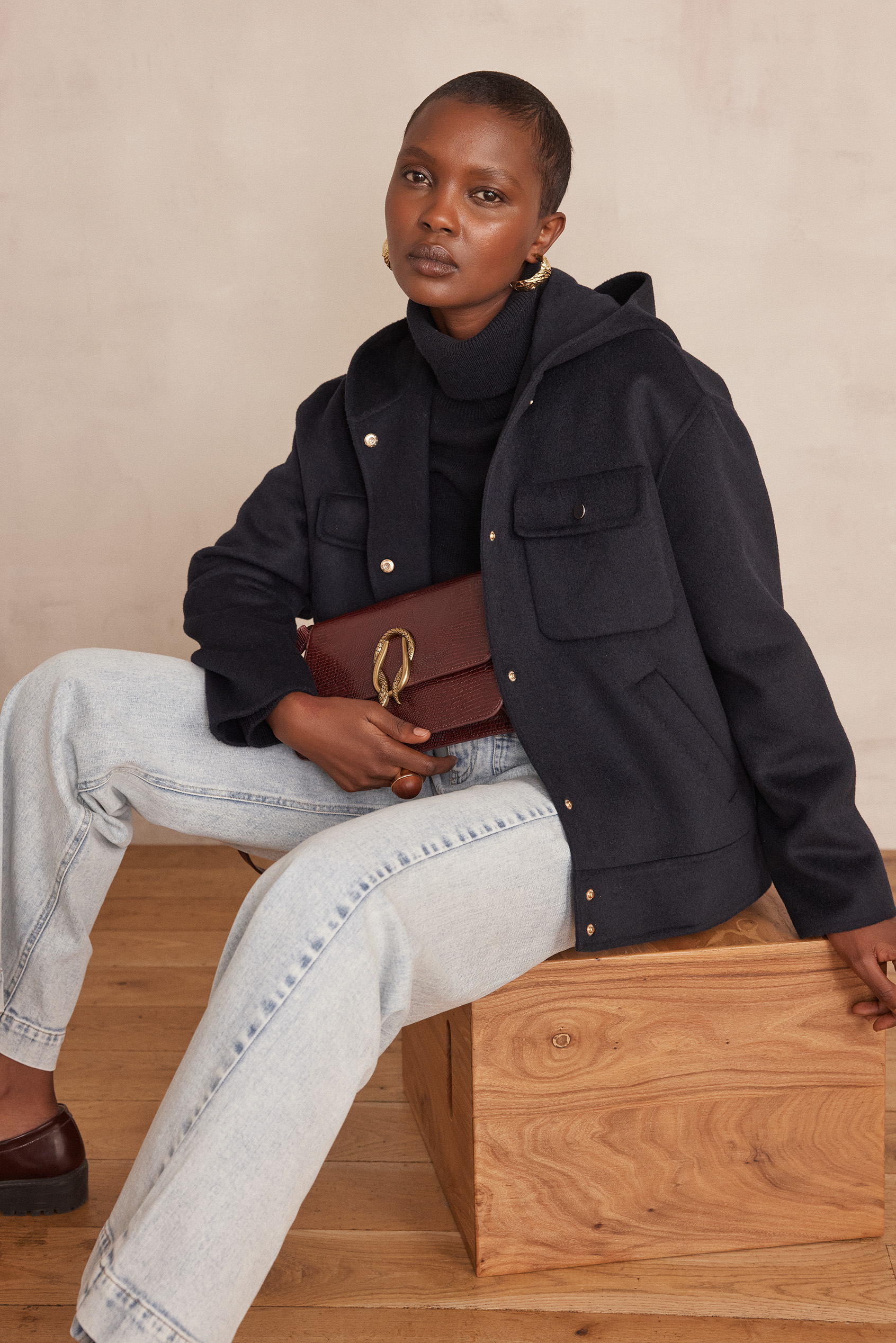 Blouson à capuche DOLINE en laine Femme | MARINE | Maison 123