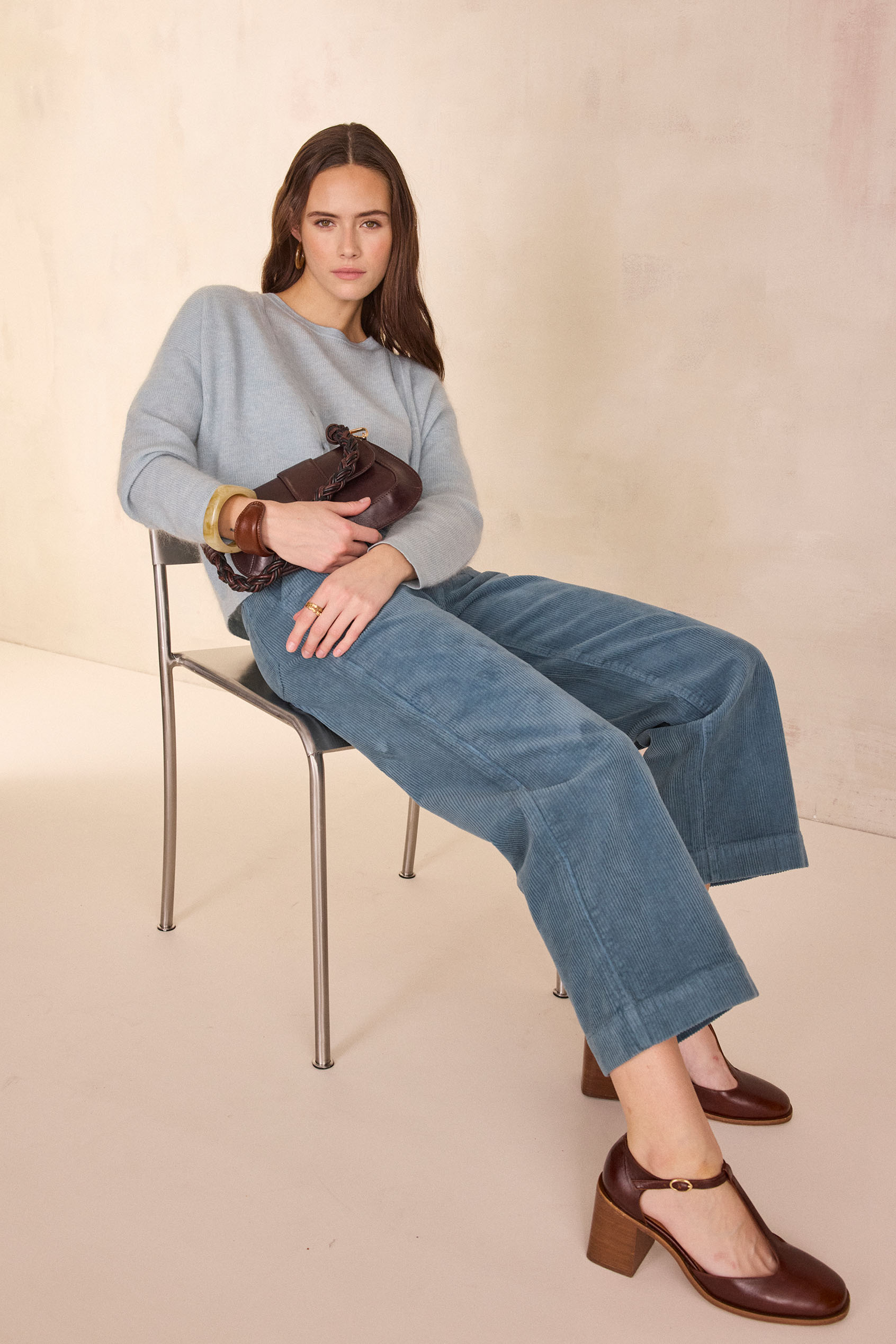 Pantalon chino en velours côtelé SELYNA Femme | TURQUOISE | Maison 123