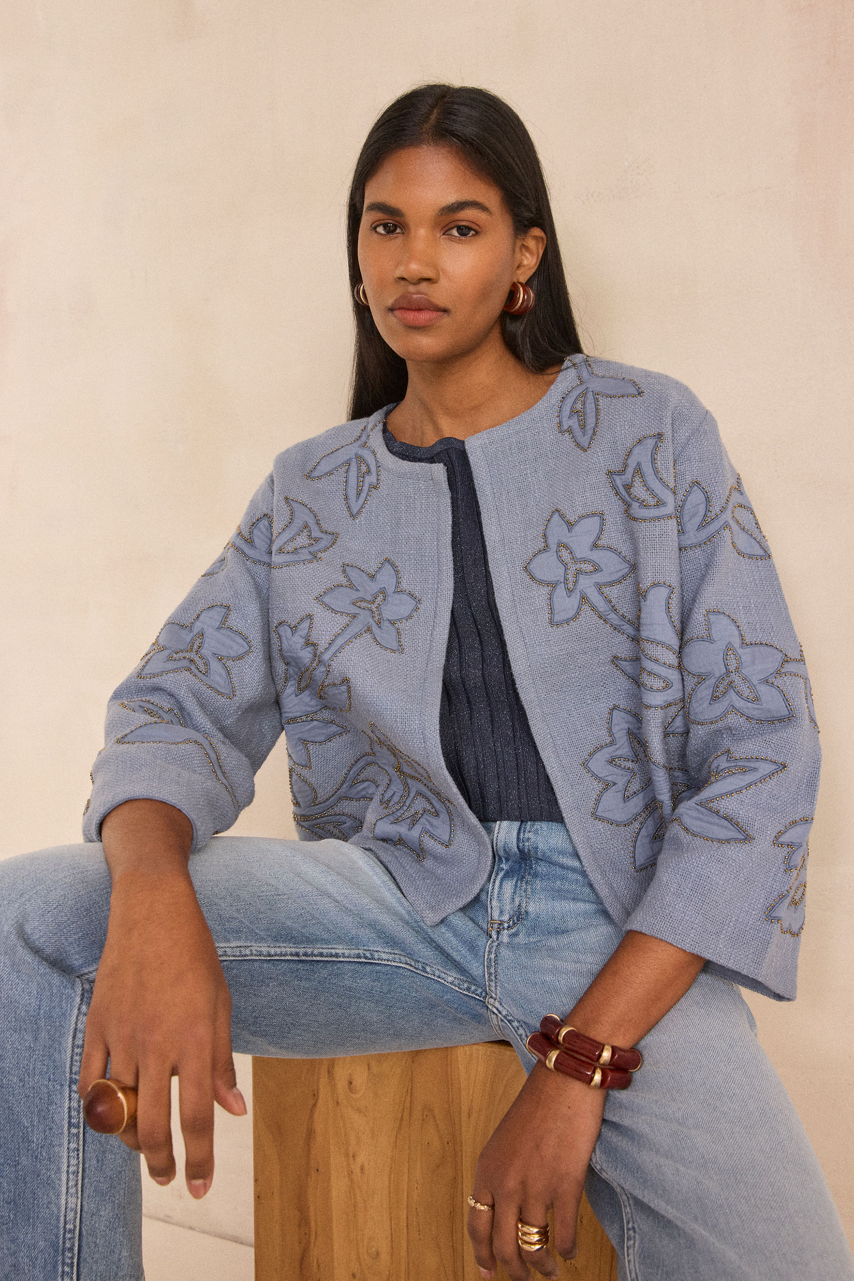 Veste brodée manches longues en coton VITALIE Femme | PETROLE | Maison 123