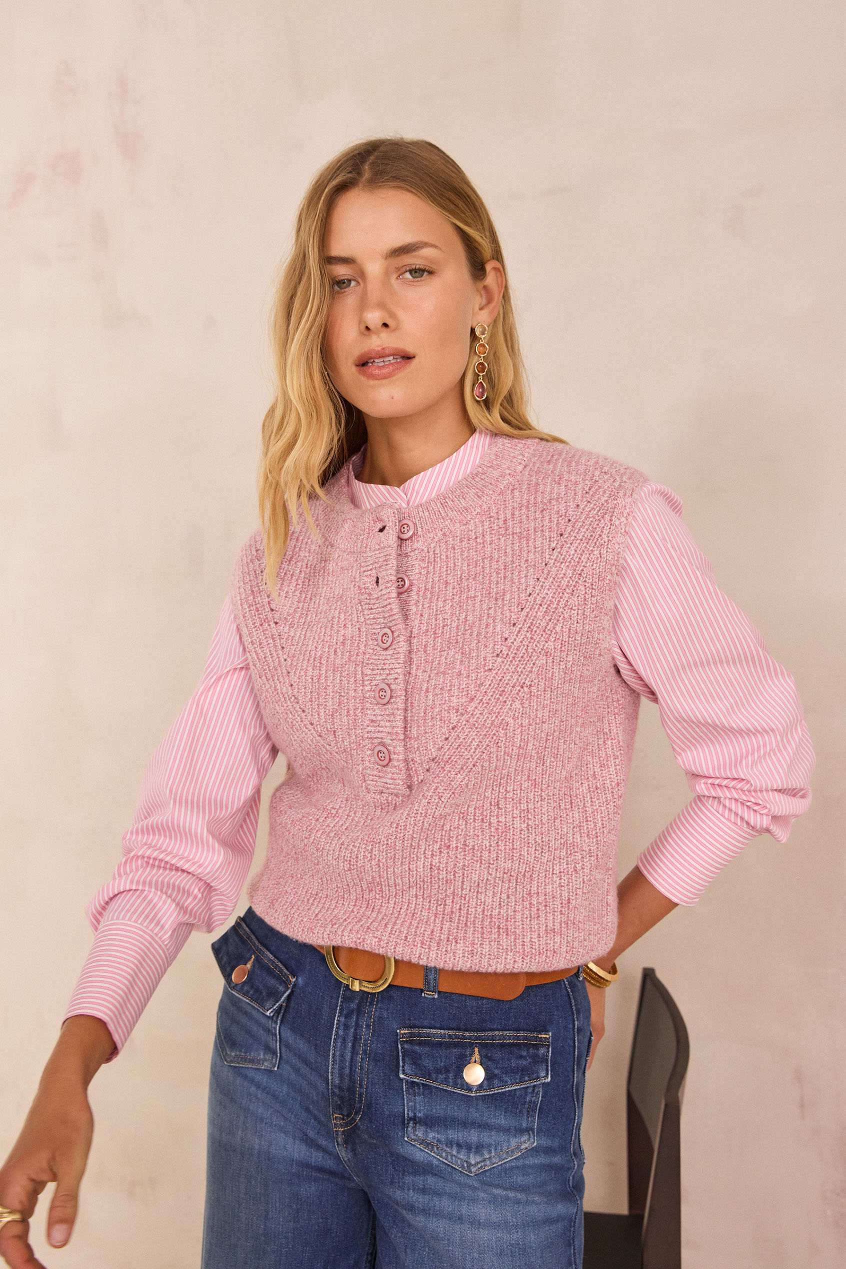 Pull sans manches en laine POPPY Femme | ROSE PALE | Maison 123