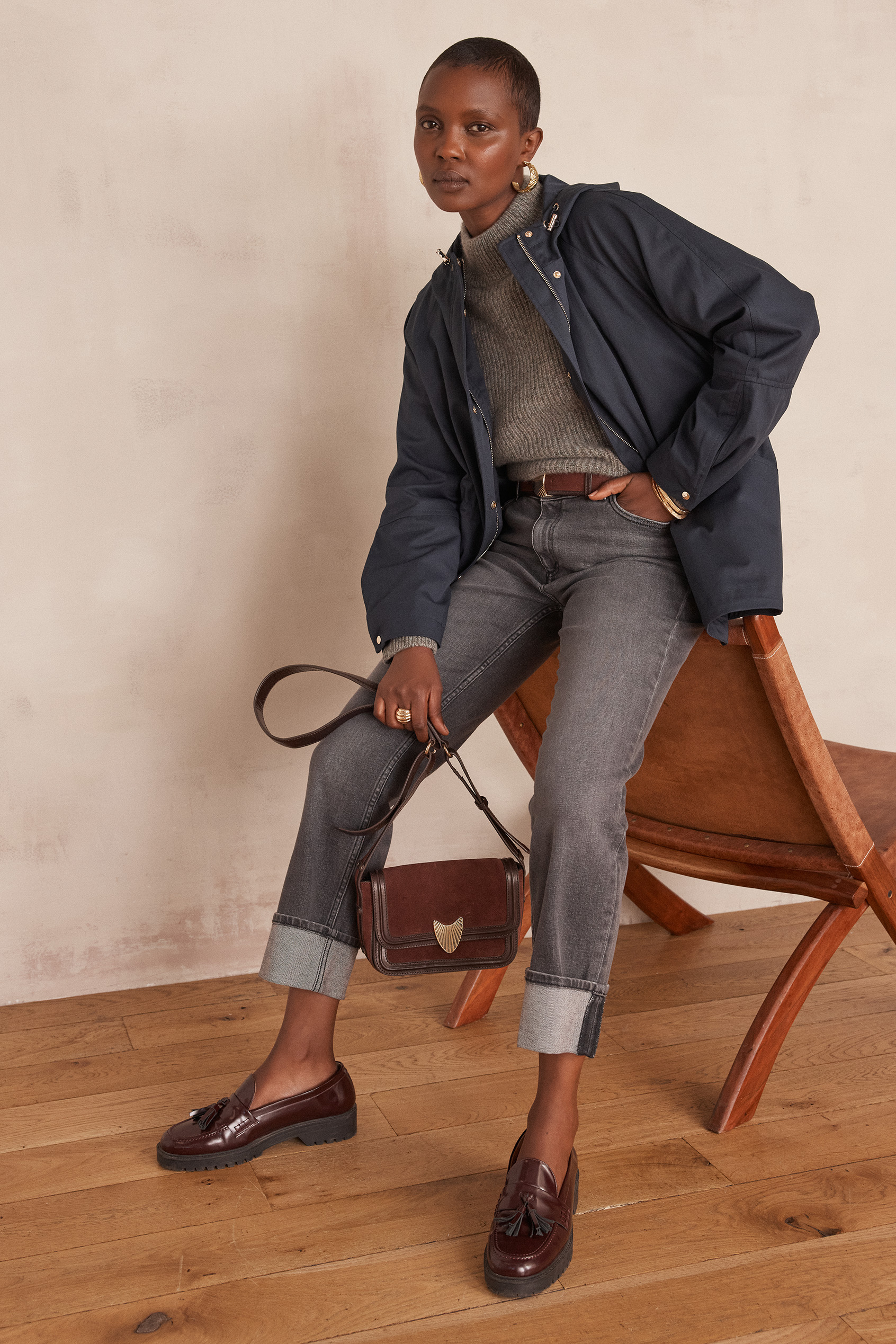 Jean droit DELIA CROPPED en coton Femme | GRIS | Maison 123